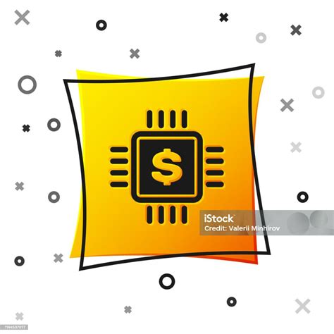 흰색 배경에 고립 달러 아이콘 블랙 프로세서 칩 Cpu와 달러 기호입니다 노란색 정사각형 단추입니다 벡터 일러스트 Cpu에 대한 스톡 벡터 아트 및 기타 이미지 Istock