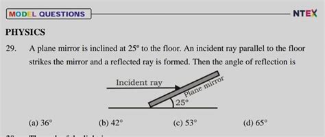 model questions ntex physics 29 a plane mirror is inclined at 25∘ to the