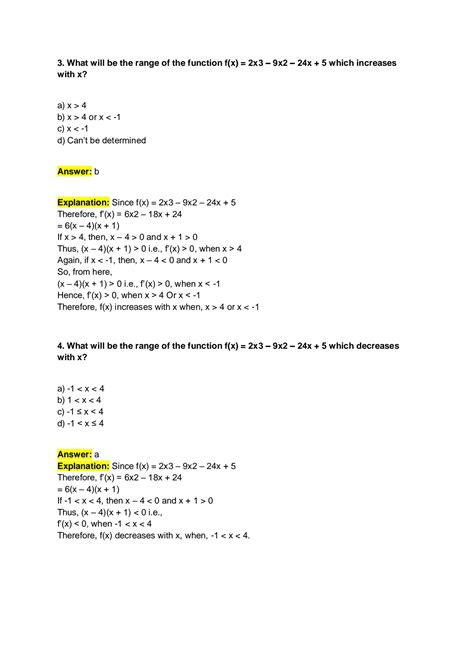 Solution Mathematics Questions And Answers Calculus Application Increasing And Decreasing