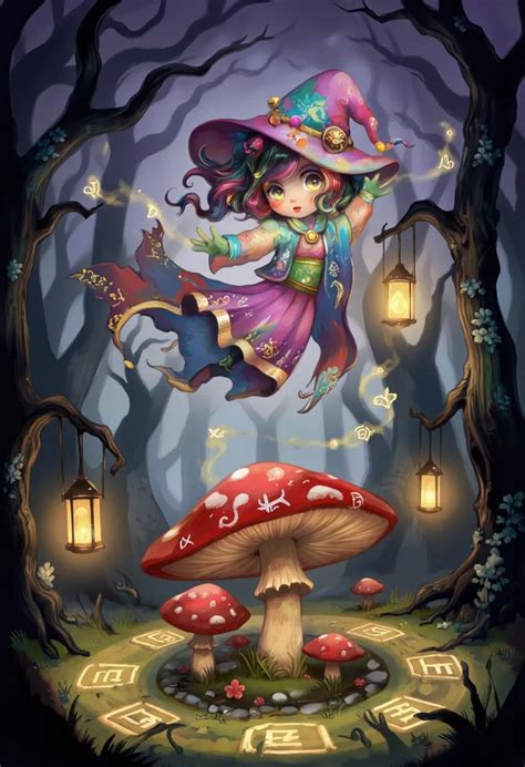 Chibi Witch Floating Above Mushroom Circle Ai Image Gallery Diffus