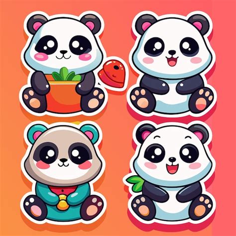 Cute Pandas Stickers Adorable Characters With Big Eyes Premium Ai Generated Vector
