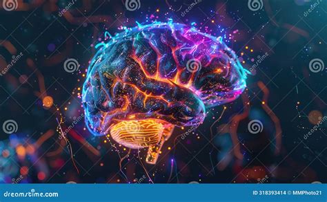 Human Brain Showing Neurons Firing And Neural Extensions Stock