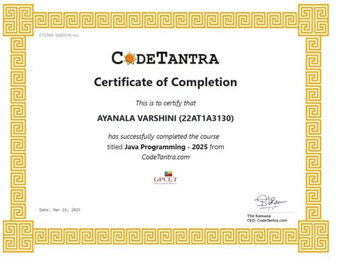 I Got Codetantra Certifacate In Java Programming A Varshini