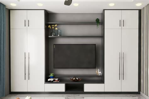 Spacious Wardrobe Design With Integrated Tv Unit Livspace