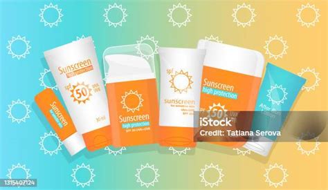 다른 자외선 차단제 화장품 Spf 크림 튜브 Uva Uvb 로션 립 스틱 선 로션 컬렉션 후 Spf 필터 보호의 다른 수준 여름 스킨 케어 컨셉 플랫 벡터 그림입니다 여름에