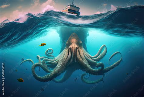 Kraken Under The Deep Sea Attacking And Sinking The Ship Mythical