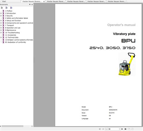 Wacker Neuson Reversible Vibratory Plates BPU A Operator Repair Parts Manual