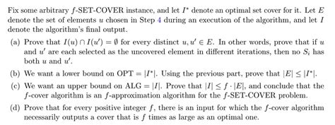 Solved Fix Some Arbitrary F Set Cover Instance And Let I