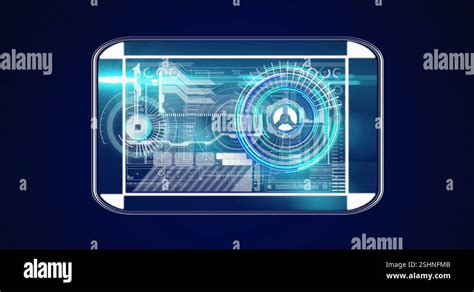animation of interface with neon round scanner and data processing