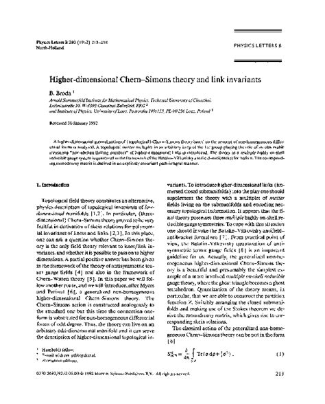 Pdf Higher Dimensional Chern Simons Theory And Link Invariants Bogusław Broda