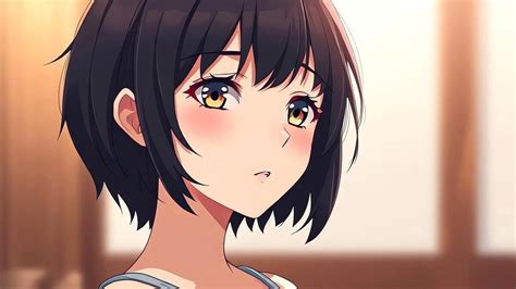 Портрет аниме девушки с короткими черными волосами стоит в комнате · бесплатная фотография от