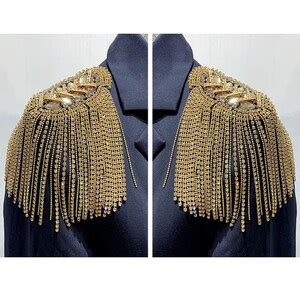 Only 1pc Decorative Shoulder Pad Jewelry Tassel Rhinestones Gold
