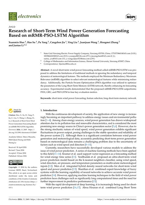 Pdf Research Of Short Term Wind Power Generation Forecasting Based On