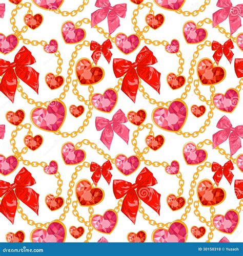 Shiny Ruby Heart Pendants Hanging Seamless Pattern Stock Vector Illustration Of Glamour