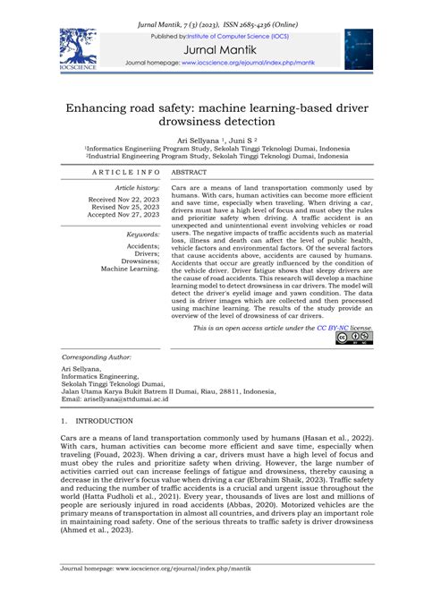 Pdf Enhancing Road Safety Machine Learning Based Driver Drowsiness Detection