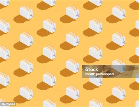 토스터 슬라이스 빵 3d 아이소메트릭 원활한 패턴 아침 베이커리 컨셉 포스터 및 소셜 배너 포스트 디자인 일러스트레이션 크림 배경에 카피 스페이스 벡터 Eps 10 가정