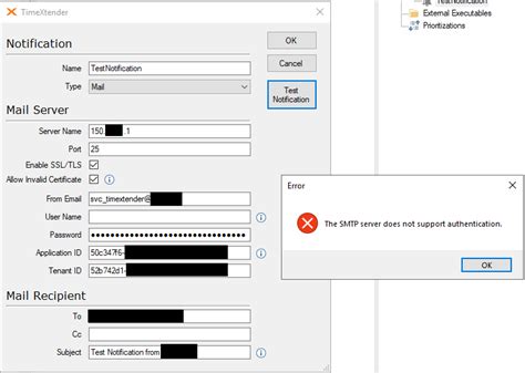 mail notifications not working smtp server does not support