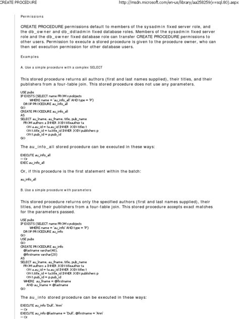 Create Procedure | PDF | Parameter (Computer Programming) | Subroutine