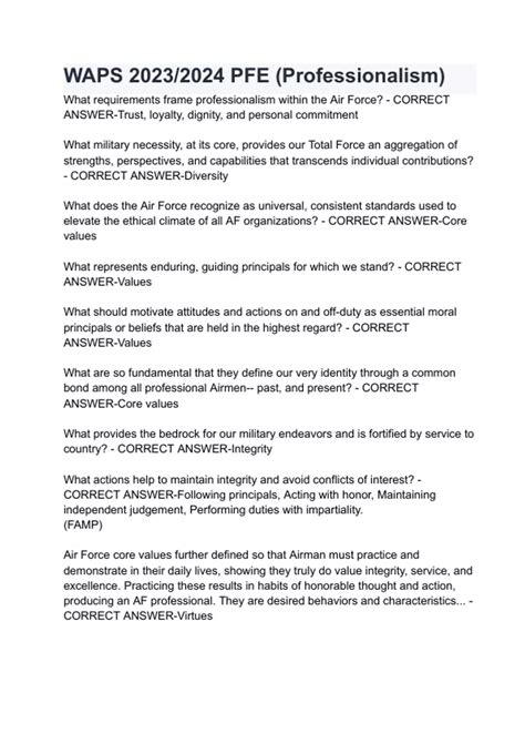 WAPS 2023 2024 PFE Professionalism With Complete Solution Latest Updated SSgt WAPS