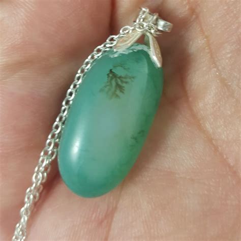 Pre Loved Gemstone Pendant Cute Fossilized Fern Depop