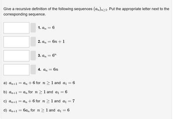 Answered Give A Recursive Definition Of The Following Sequences An N Put The Appropriate