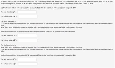 solved 9 points suppose the total sum of squares sst for