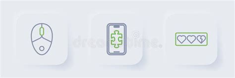 set line game life bar mobile gaming and computer mouse icon vector