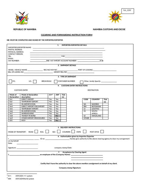 clearing and forwarding instruction v2 003 1 pdf customs