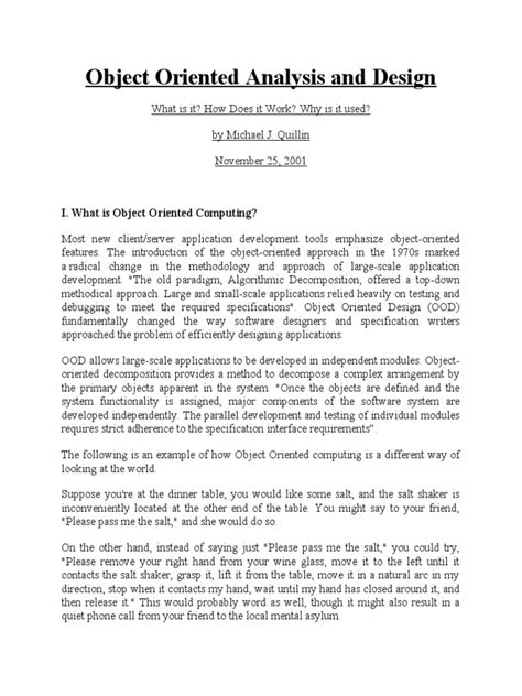 Object Oriented Analysis And Design Overview Pdf Class Computer