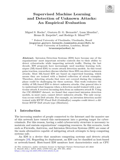 Supervised Machine Learning And Detection Of Unknown Attacks Pdf Receiver Operating