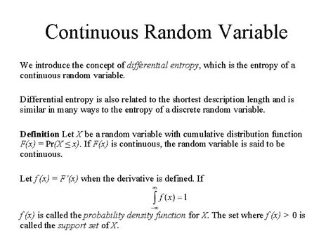 Differential Entropy Continuous Random Variable We Introduce The