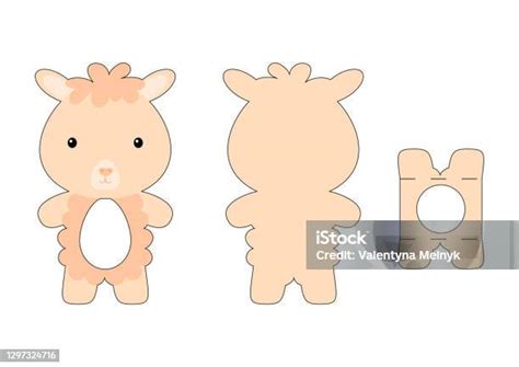 귀여운 다이 컷 알파카 초콜릿 계란 홀더 템플릿 부활절 달걀소매 종이 상자 인쇄 가능한 색상 구성표입니다 레이저 절단 벡터 템플릿 격리된 벡터 패키징 디자인