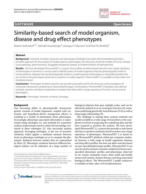Pdf Similarity Based Search Of Model Organism Disease And Drug Effect Phenotypes