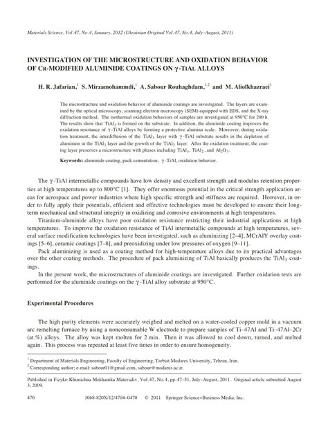 Pdf Investigation Of The Microstructure And Oxidation Behavior Of Cr