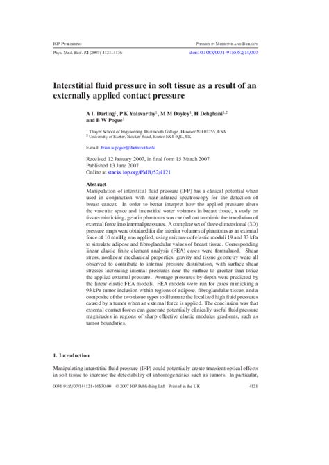 Pdf Interstitial Fluid Pressure In Soft Tissue As A Result Of An