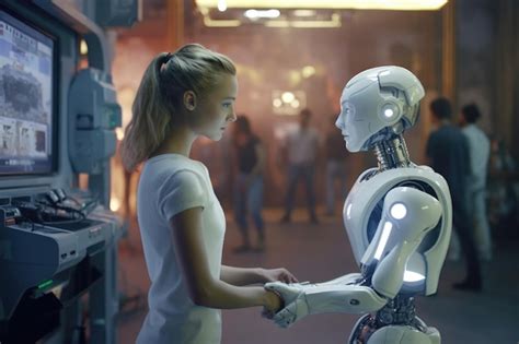 Premium Ai Image Photo Of A Person Interacting With A Humanoid Robot In A Futuristic Setting