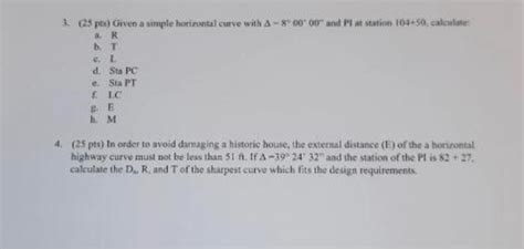 solved 3 25p given a simple horizontal curve with