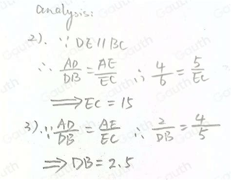 solved for nos 2 and 3 given delta abc with de ii bc 2 1f ad 4 db 6