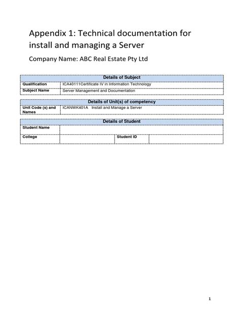 appendix 1 technical documentation for install and managing a server