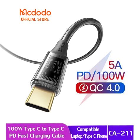 Mcdodo Transparent PD W Type C To Type C QC Fast Charging A Type C Cable For Laptop Cell