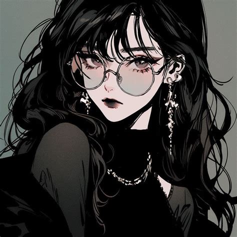 Dark Fantasy Anime Character With Glasses And Long Black Hair