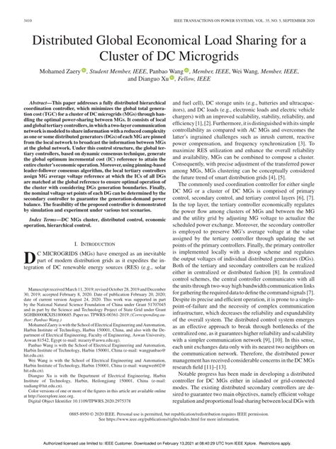 Pdf Distributed Global Economical Load Sharing For A Cluster Of Dc Microgrids