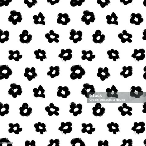 브러시 꽃 벡터 원활한 패턴 브러쉬로 그린 카모마일 또는 데이지 손으로 그린 식물 잉크 일러스트 0명에 대한 스톡 벡터 아트 및 기타 이미지 Istock