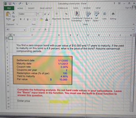 Solved Xi Calculating A Bond Price Excel 7 X File Home