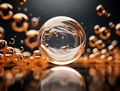 Premium Ai Image Glass Golden Bubbles 3d