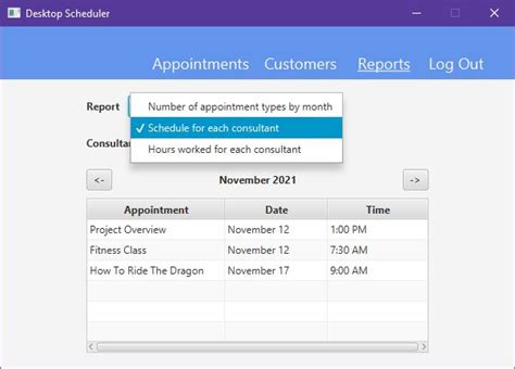 Desktop Scheduler Reports Screen