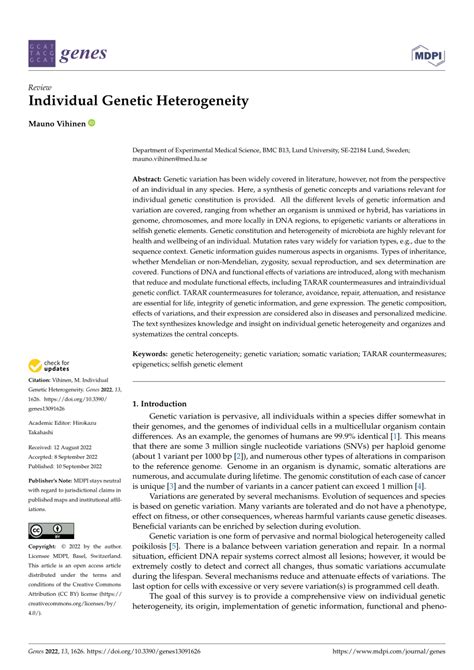 Pdf Individual Genetic Heterogeneity