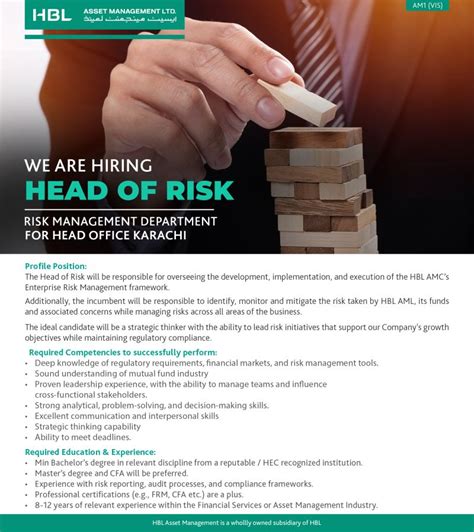 Hbl Asset Management Wholly Owned Subsidiary Of Hbl Bank Ltd Is Looking For The Position Of