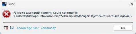 failed to save target content could not find file users appdata