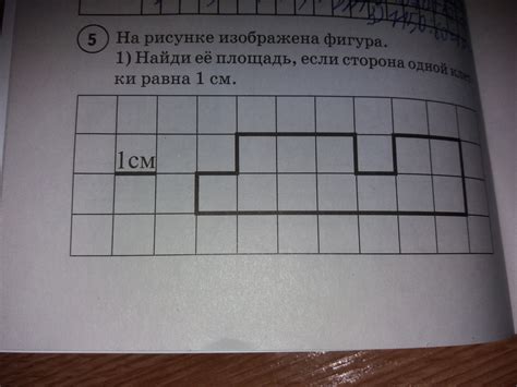 На рисунке изображена фигура 1 Найди её площадь если сторона одной клетки равна 1 см 2